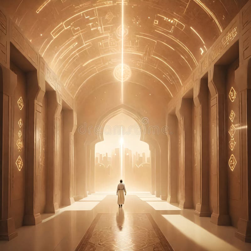 A Person Walking in a Hallway with a Light Shining through the Building ...