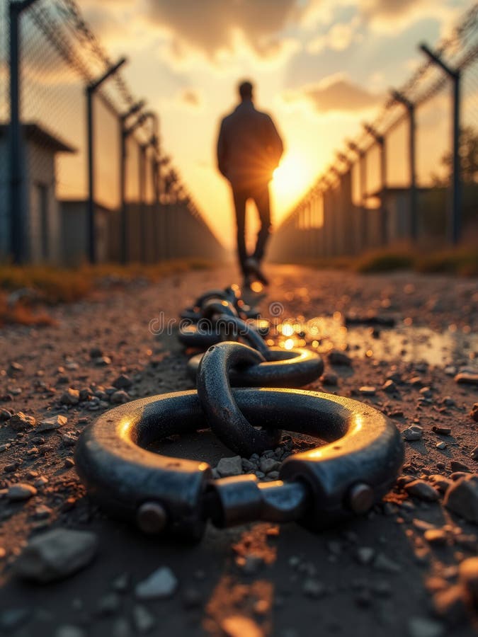 Person Walking into the Horizon, Foreground Features Heavy Chains and ...