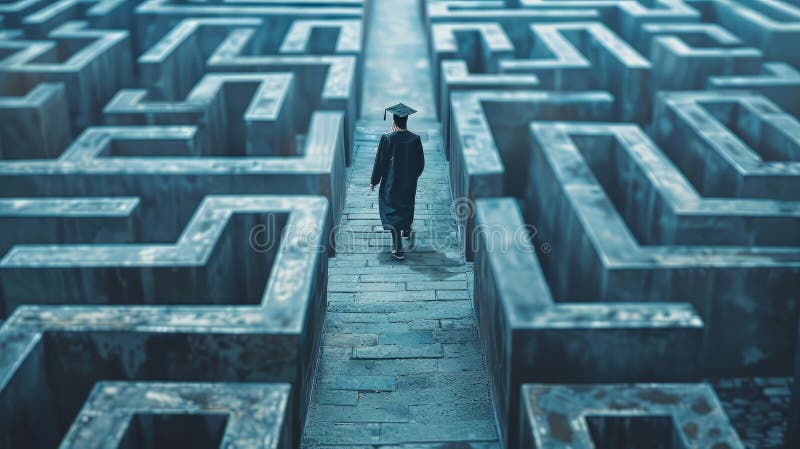 A Person is Walking through a Maze with a Graduation Cap on Stock Photo ...