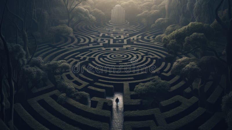 A Person Walking through a Maze in the Middle of a Forest. Generative ...