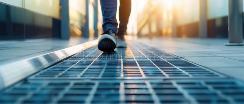 Person Walking on a Moving Walkway. Generative Ai Stock Illustration ...