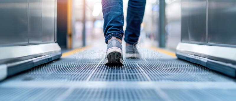 Person Walking on a Moving Walkway. Generative Ai Stock Illustration ...