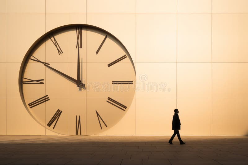 A Person Walking Past a Large Clock on a Wall Stock Illustration ...