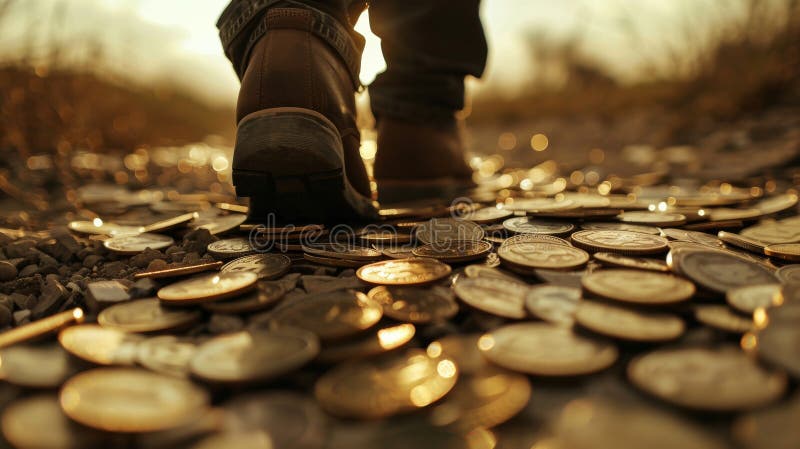 Person Walking on Path Covered with Coins Stock Photo - Image of ...