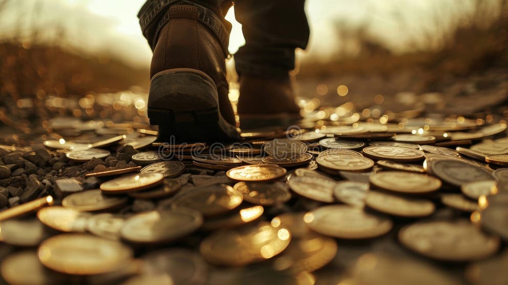 Person Walking on Path Covered with Coins Stock Photo - Image of ...