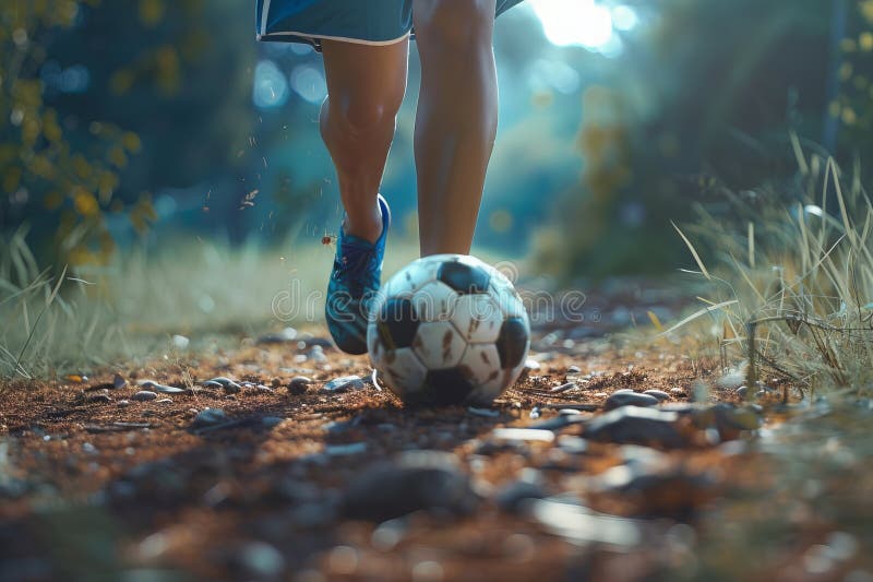 A Person Walking on a Path with a Soccer Ball Stock Photo - Image of ...