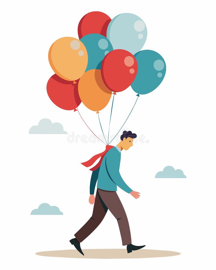 A Person Walking with a Pile of Stress Balloons on Their Back Each One ...