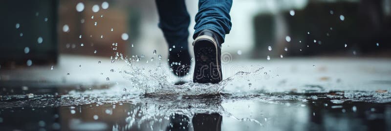 A Person Walking through a Puddle the Force of Their Step Creating a ...