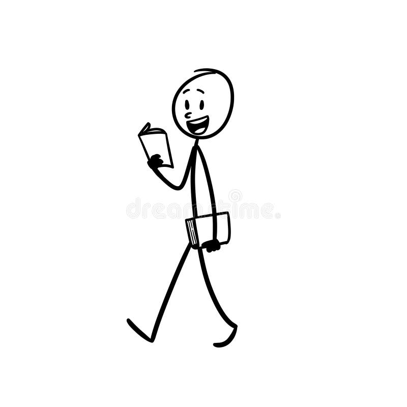 A Person Walking while Reading a Book Stock Illustration - Illustration ...