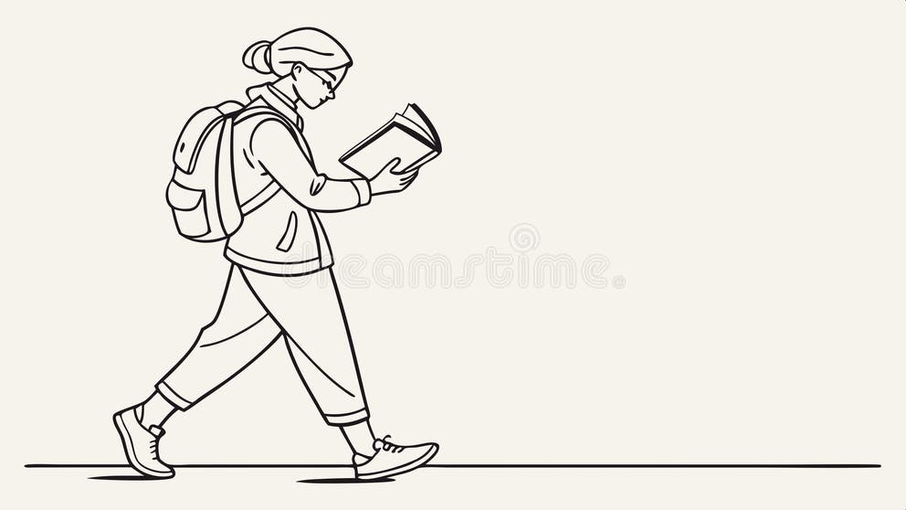 Person Walking and Reading Book, Student Learner Knowledge and ...
