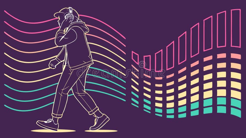 Person Walking with Sound Waves, Music and Audio Experience Concept ...