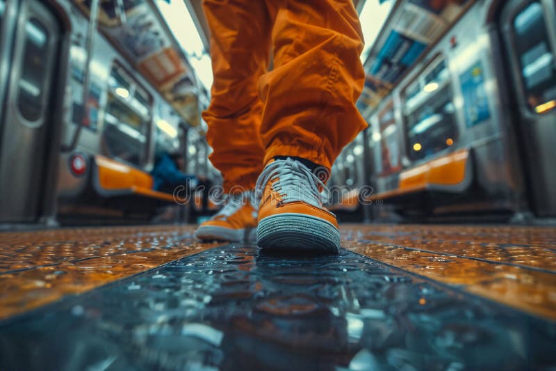 Person Walking in a Subway, Closeup View of Shoes Stock Illustration ...