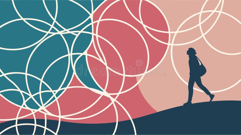 Person Walking Towards Light through Abstract Circles Vector Design ...