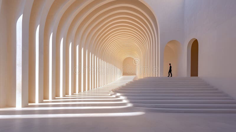 Person Walking on Stairs in an Architectural Structure with Arches ...