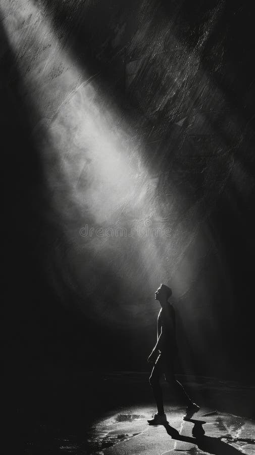 A Person Walks Under a Spotlight Their Face Partially Covered in Shadow ...