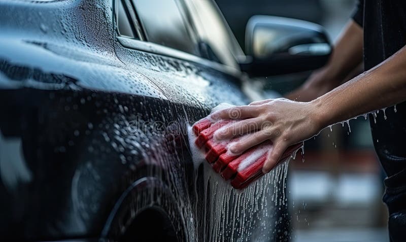 A Person Washing a Black Car with a Red Rag Stock Illustration ...