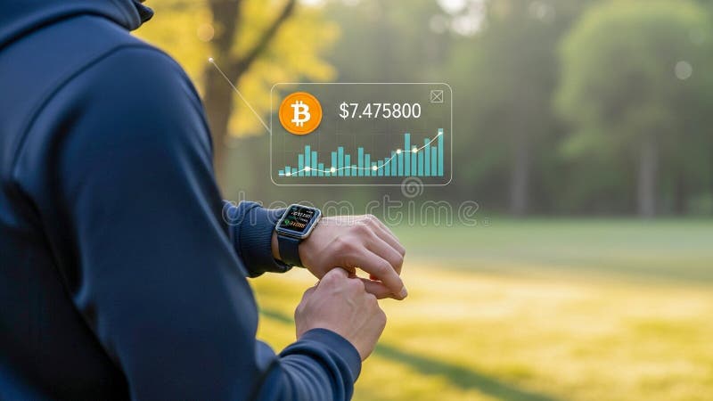 Person Watches Bitcoin Chart on Smartwatch Outdoors in a Park Stock ...