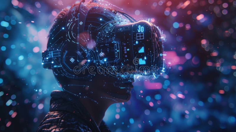 A Person Wearing a Futuristic Headset with Symbols and Patterns ...