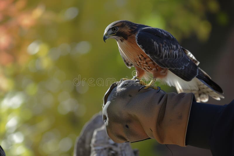 A Person Wearing a Glove with a Harriss Hawk Perched on it, Outside ...