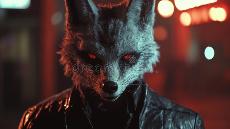 Person Wearing a Gray Fox Mask at Night in a City Stock Illustration ...