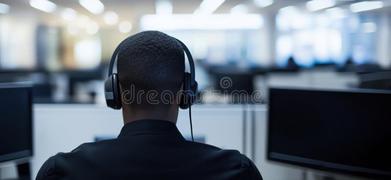 Person Wearing Headphones in Office Environment, Focused on Work at ...
