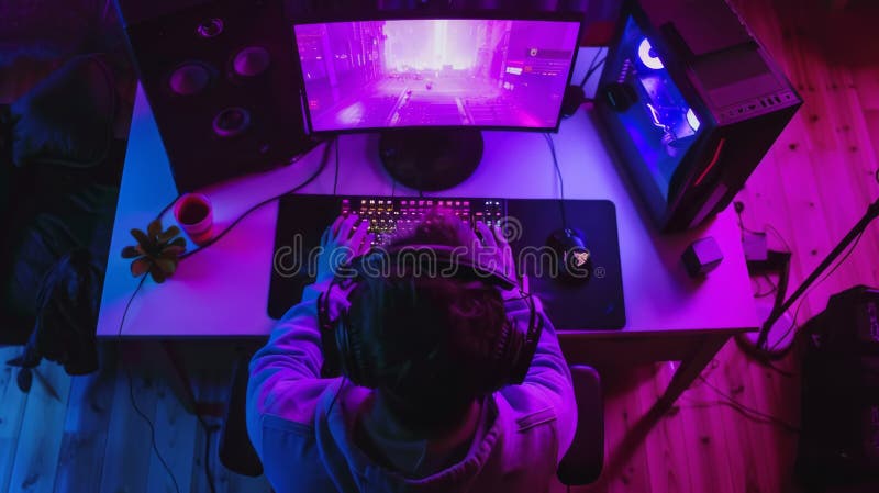 The Gamer at PC Setup. AI Generated Stock Image - Image of adult ...