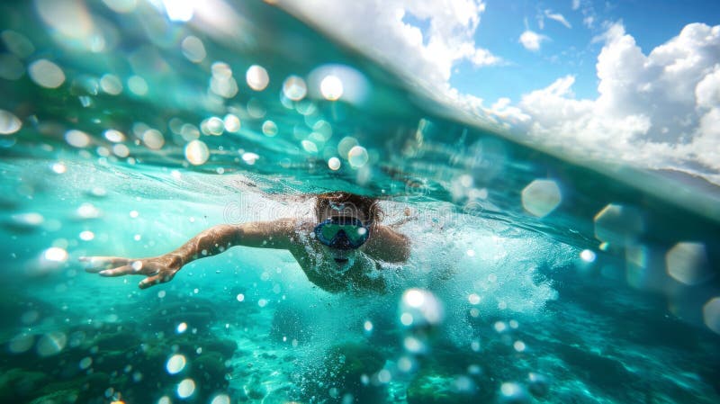 Person Swimming in Ocean with Mask on Stock Photo - Image of world ...