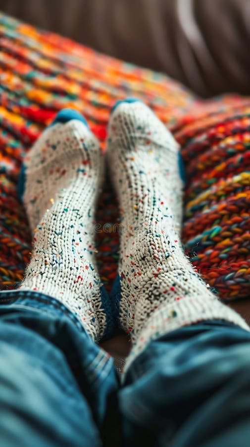 A Person Wearing Socks on a Bed Stock Image - Image of couch, relax ...