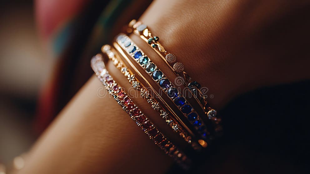 A Person is Wearing a Stack of Bracelets with Different Colors and ...