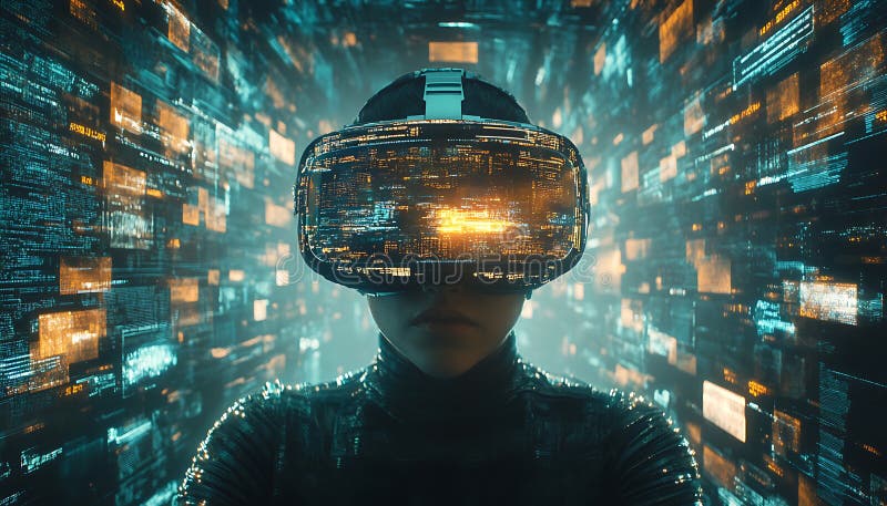 A Person Wearing a VR Headset in a Digital Environment Stock Image ...