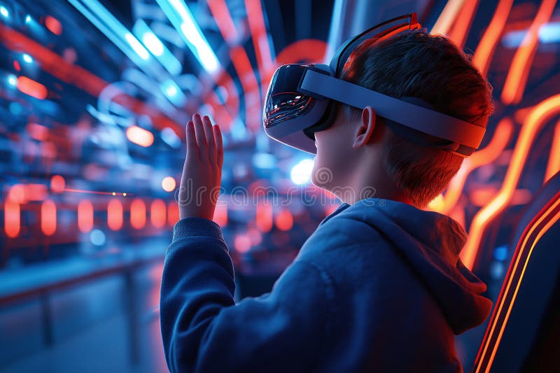 A Person Wearing a VR Headset Experiences a Futuristic Virtual World ...