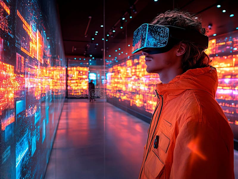 A Person Wearing a VR Headset is Immersed in a Tech-oriented Room ...