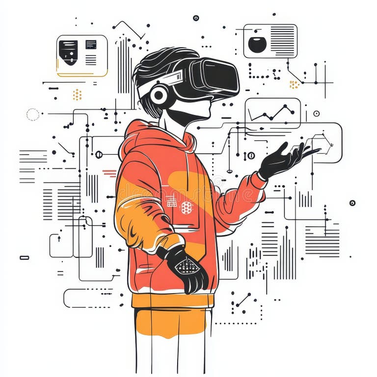 Person Wearing VR Headset Interacting with Digital Interface ...