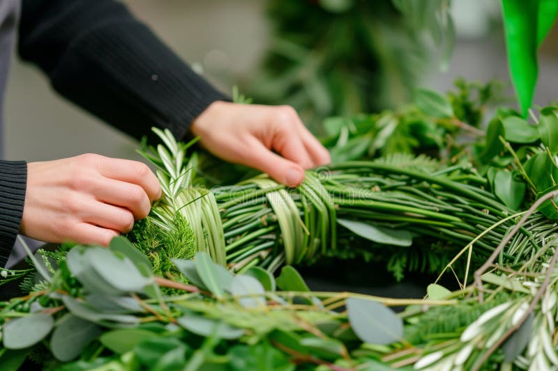 Person Weaving Greenery into a Wreath Stock Image - Image of tradition ...