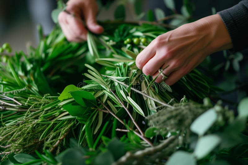 Person Weaving Greenery into a Wreath Stock Photo - Image of ...