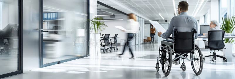 Person in Wheelchair Holding Documents in a Busy Office. Concept of ...