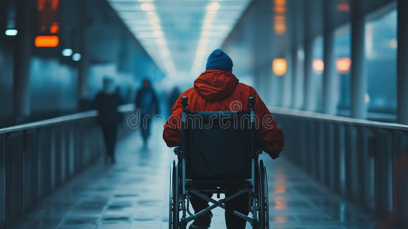Person in Wheelchair Navigating Modern Urban Environment, Showcasing ...