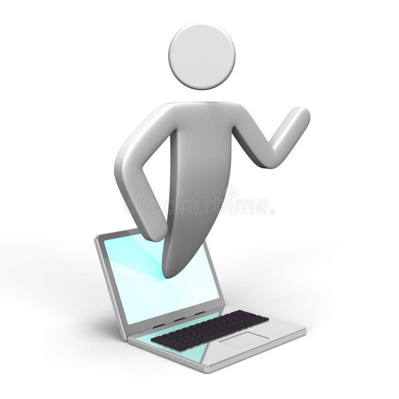 Person Who Come Out from a Laptop Stock Illustration - Illustration of ...