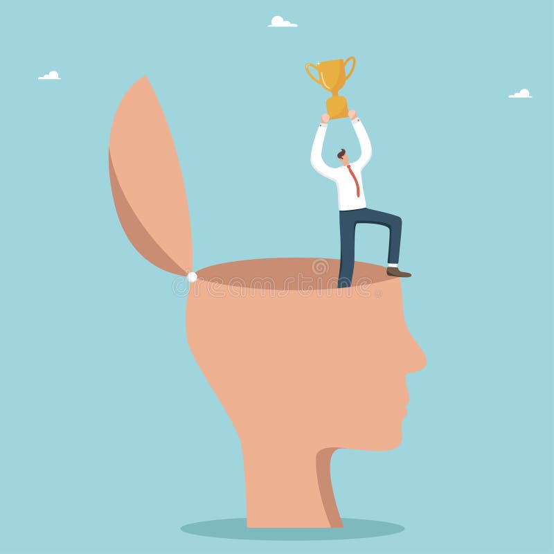 Person with a Winner S Cup in a Big Human Head Stock Vector ...