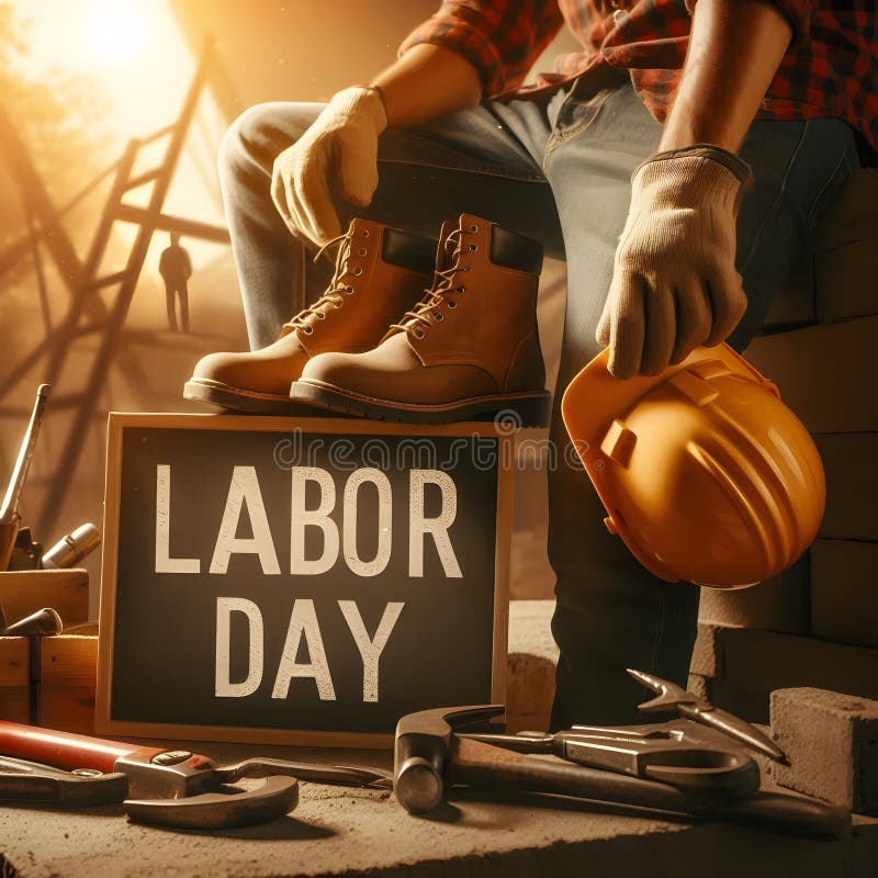 Labor Day Concept. Worker with Safety Helmet and Boots on Construction ...