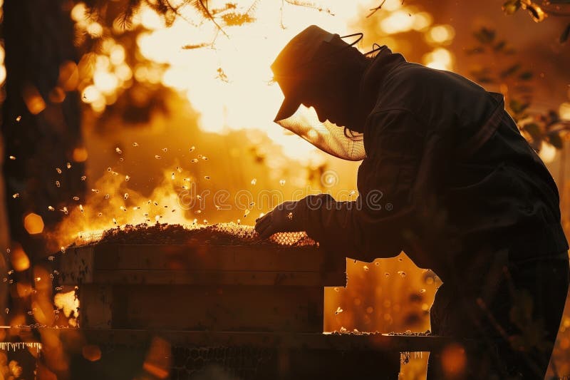 Person Worker in Beekeeper Suit Taking Frame Full of Bees and Honeycomb ...