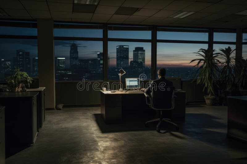 A Person Working Alone in an Empty Office, after Everyone Else Has Gone ...