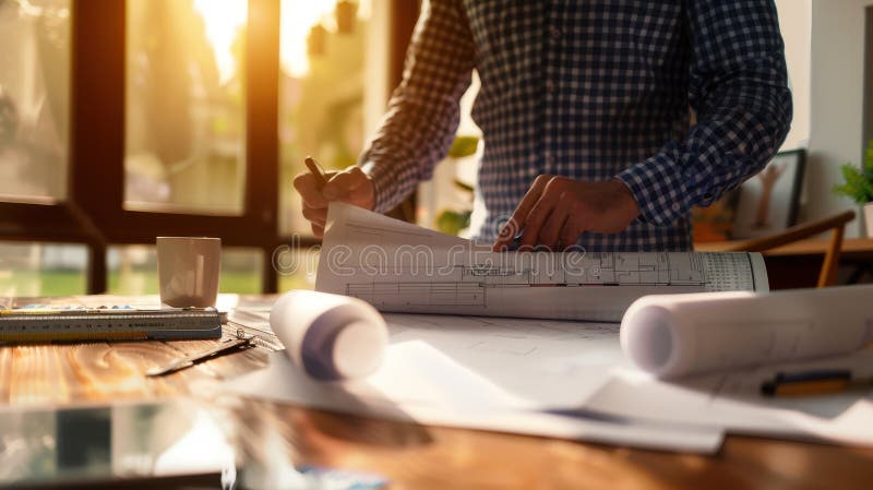The Architect with Blueprints.AI Generated Image Stock Photo - Image of ...