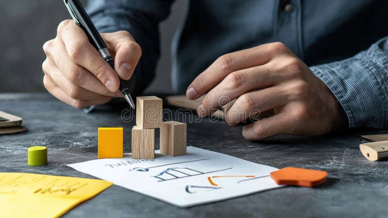 Person Working with Blocks and Papers Stock Illustration - Illustration ...