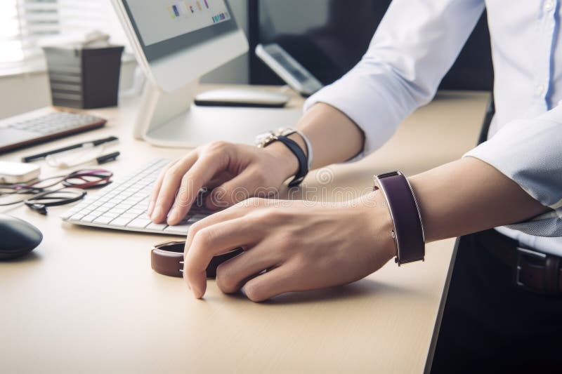 Person, Working in Busy Office, Discreetly Checking Notifications and ...