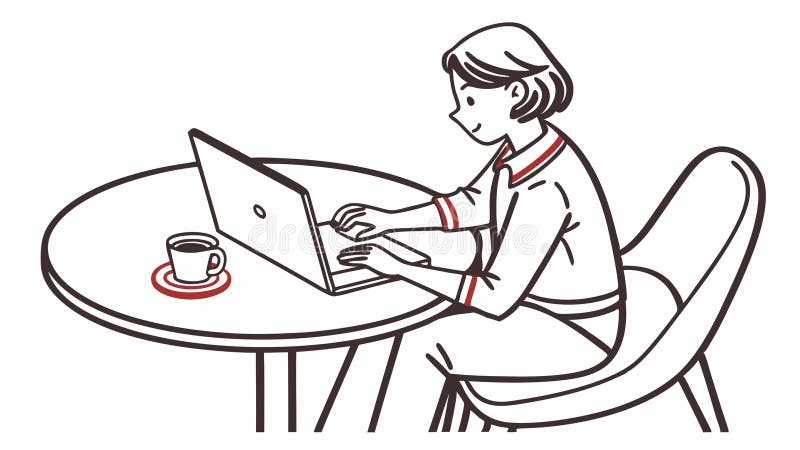 Person Working at Cafe Table, Flexible Work Environment, Vector Design ...