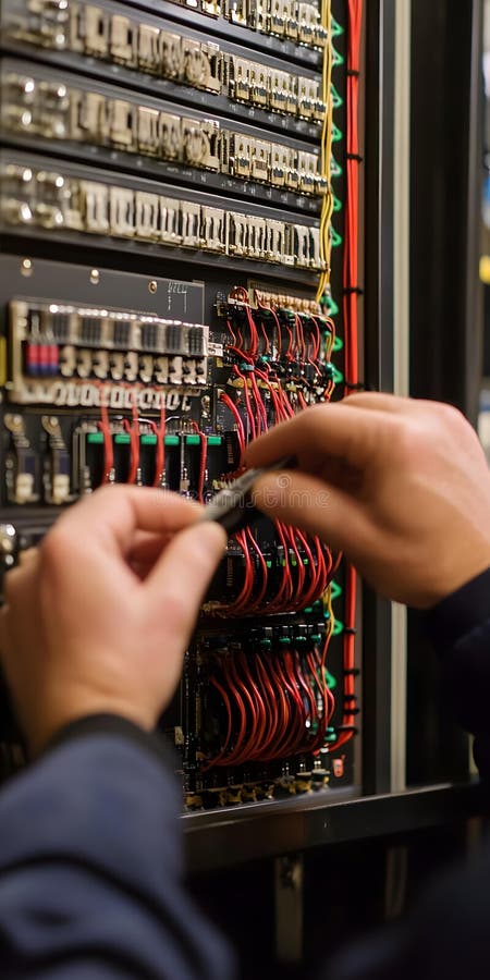 Person Working on Complex Electrical Panel Stock Illustration ...