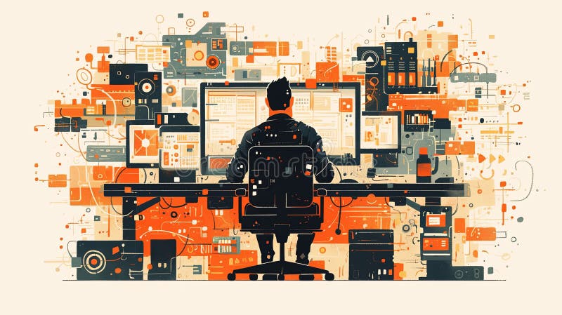 Person Working at a Computer in a High-Tech Digital Environment Stock ...