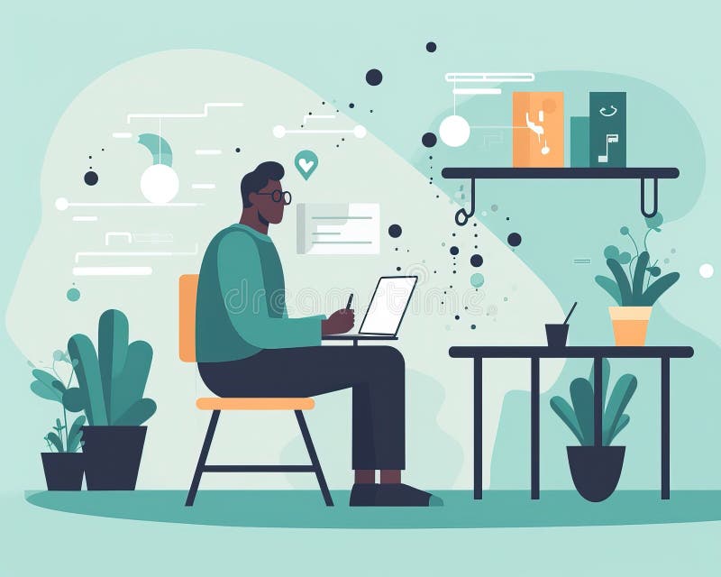 A Person Working on Computer, Internet Connection and Virtual Reality ...