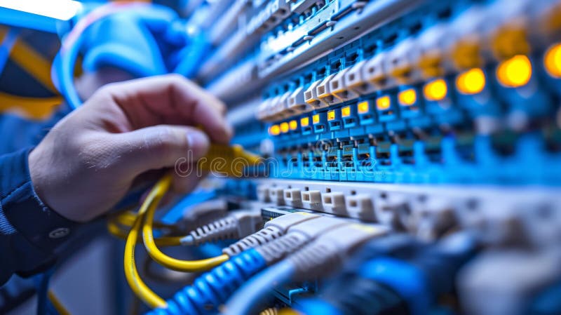 A Person is Working on a Computer Network Cable with Wires, AI Stock ...